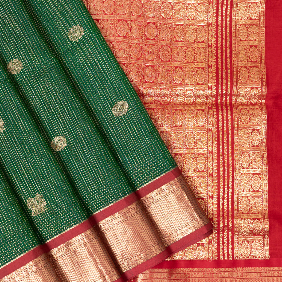 Green and Red annam and chakram butta/ Silk Cotton – chithraloomsbyCK