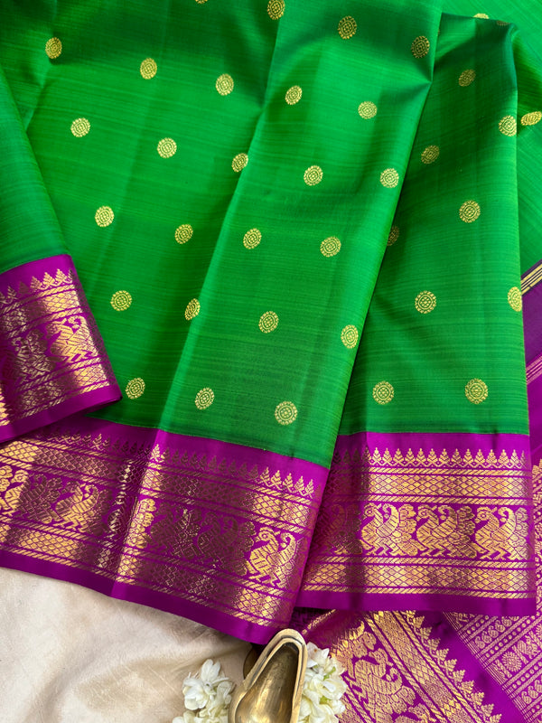 Meenakshi green with purple kai korvai / kanjipuram silk