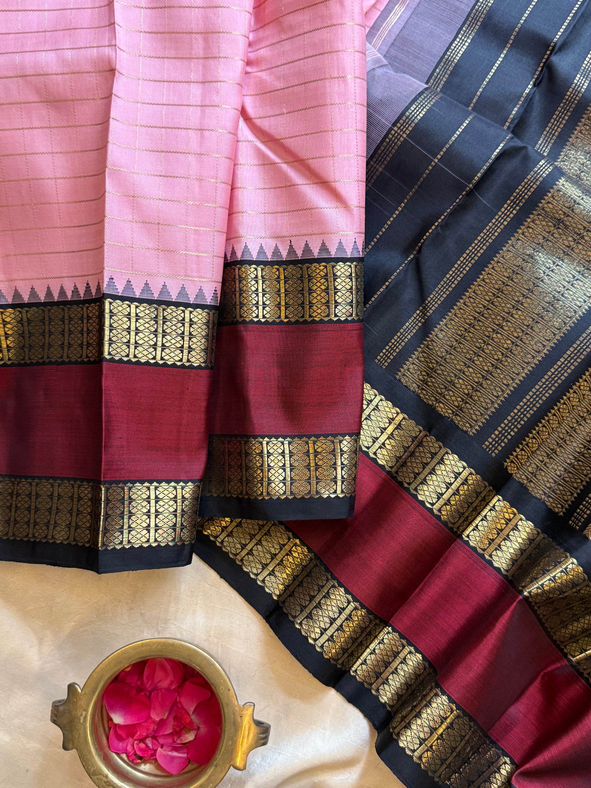 Rose milk pink retta pet / kanjipuram silk