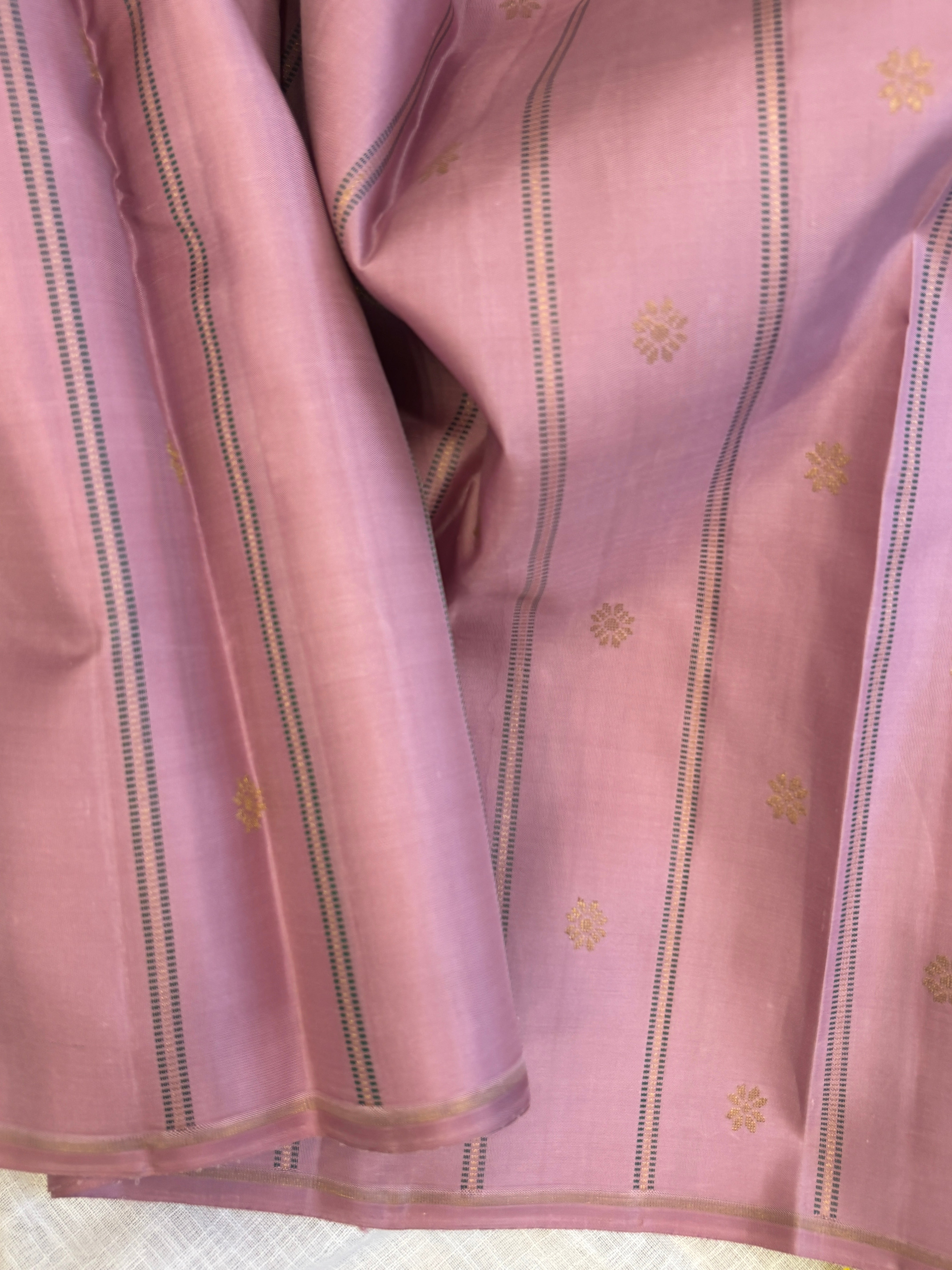 Lotus pink and green lines with butta borderless/ kanjipuram silk ...