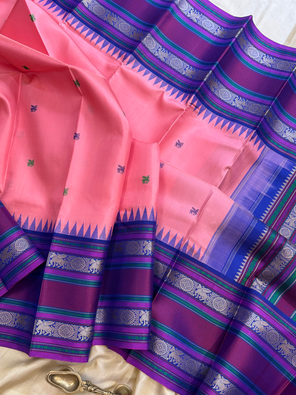 Pink shot orange varisapet border/ Special edition silk