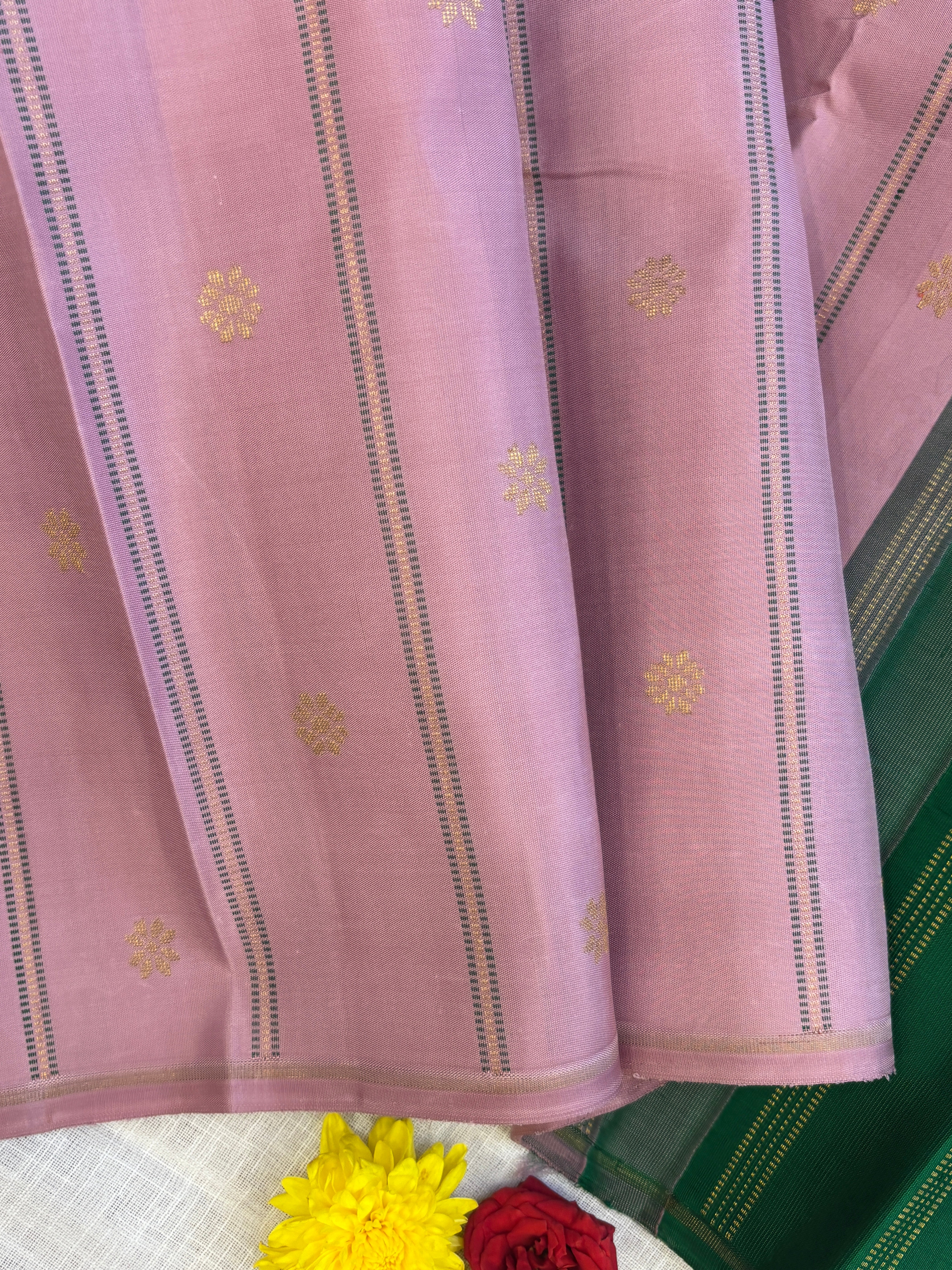 Lotus pink and green lines with butta borderless/ kanjipuram silk ...