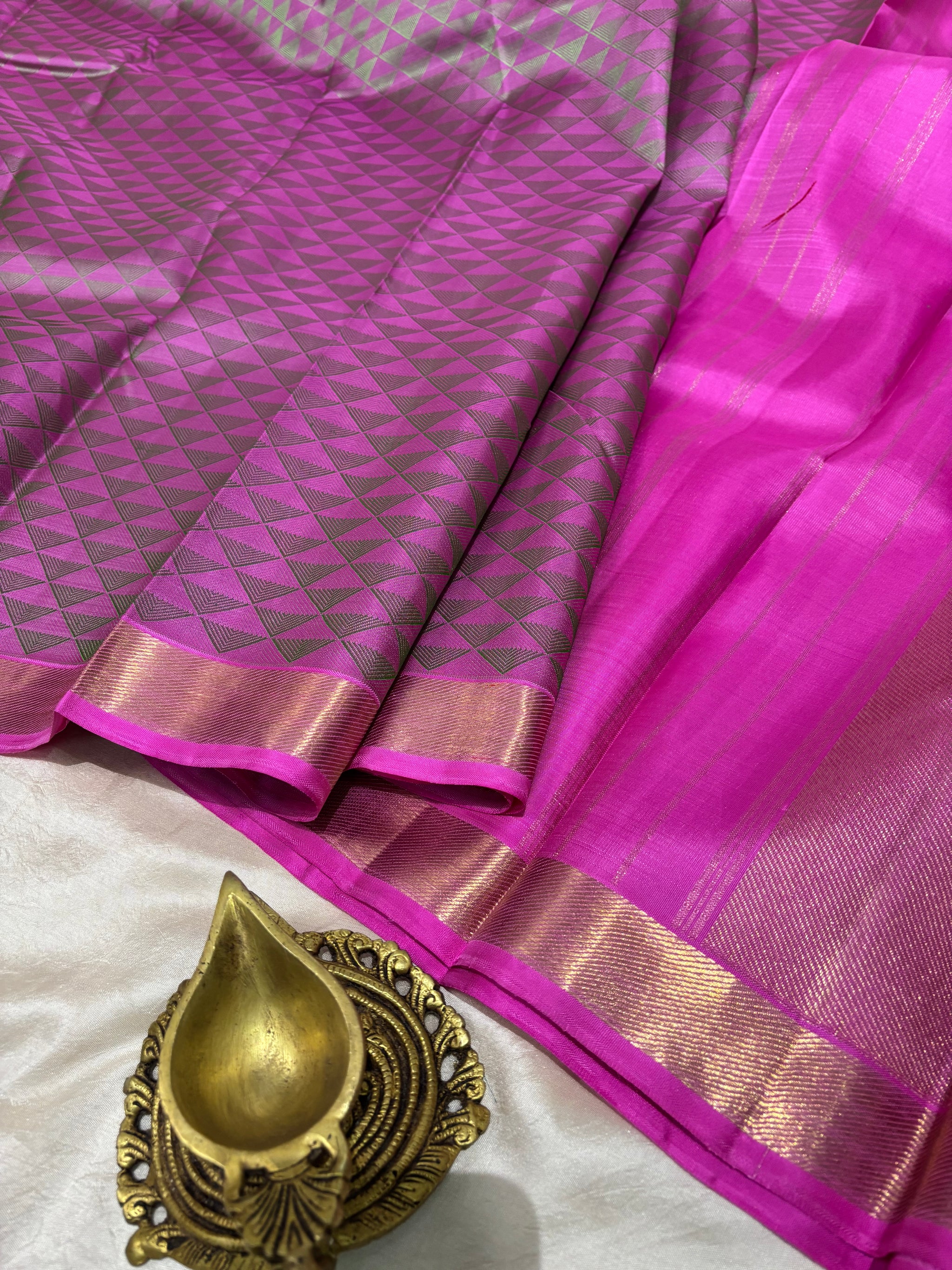 Pink half diamond body / kanjipuram silk