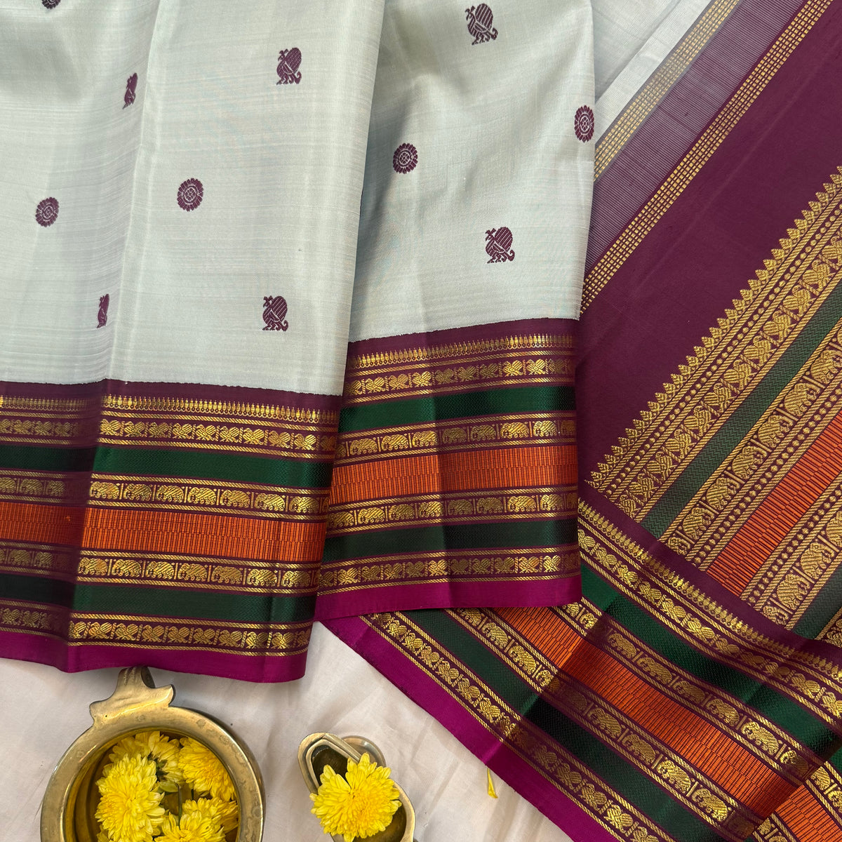 Stone blue varisapet / kanjipuram silk – chithraloomsbyCK