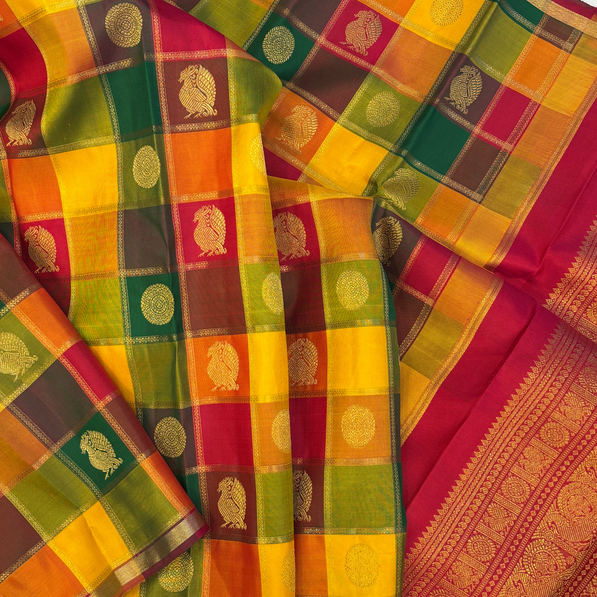 Paalum pazhamum checks with annam and chakram butta/ kanjipuram silk ...