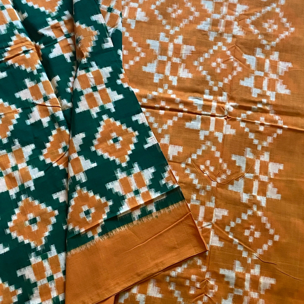Telia Rumal green Ikkat cottons – chithraloomsbyCK